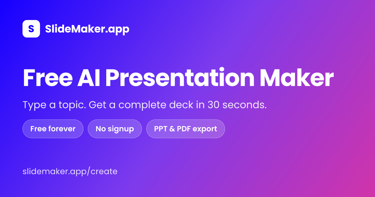 Create AI Presentation Free — 30 Seconds, No Signup | SlideMaker